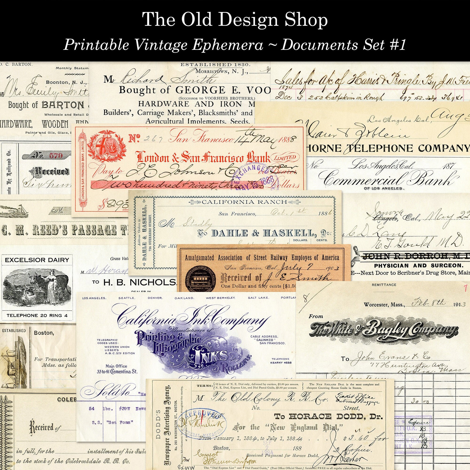 Vintage Documents Set 1 Printable Ephemera Invoices Receipts - Etsy Canada