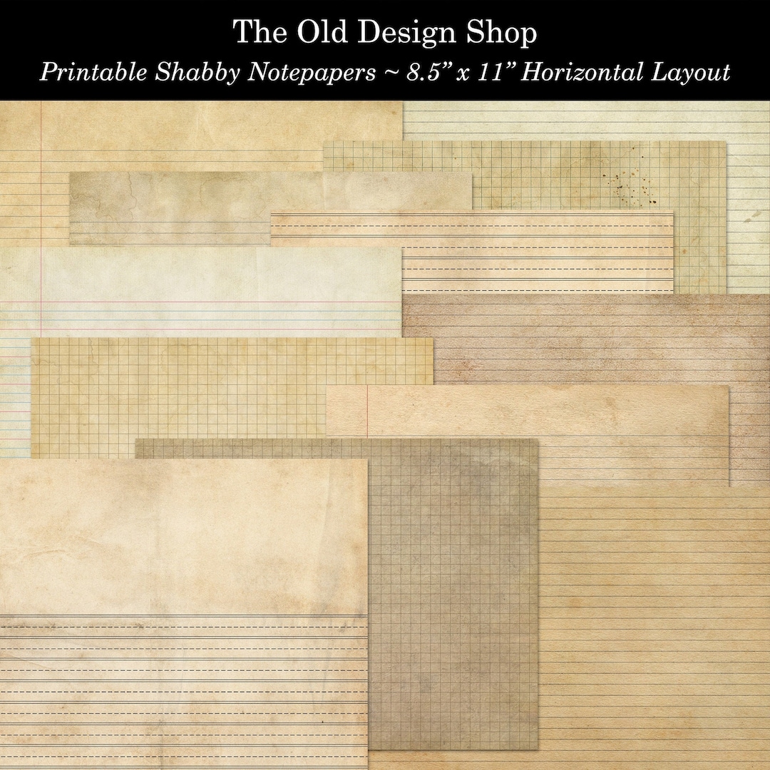 Printable Shabby Aged Grunge Notepapers 8.5 X 11 Inch Horizontal Layout ...