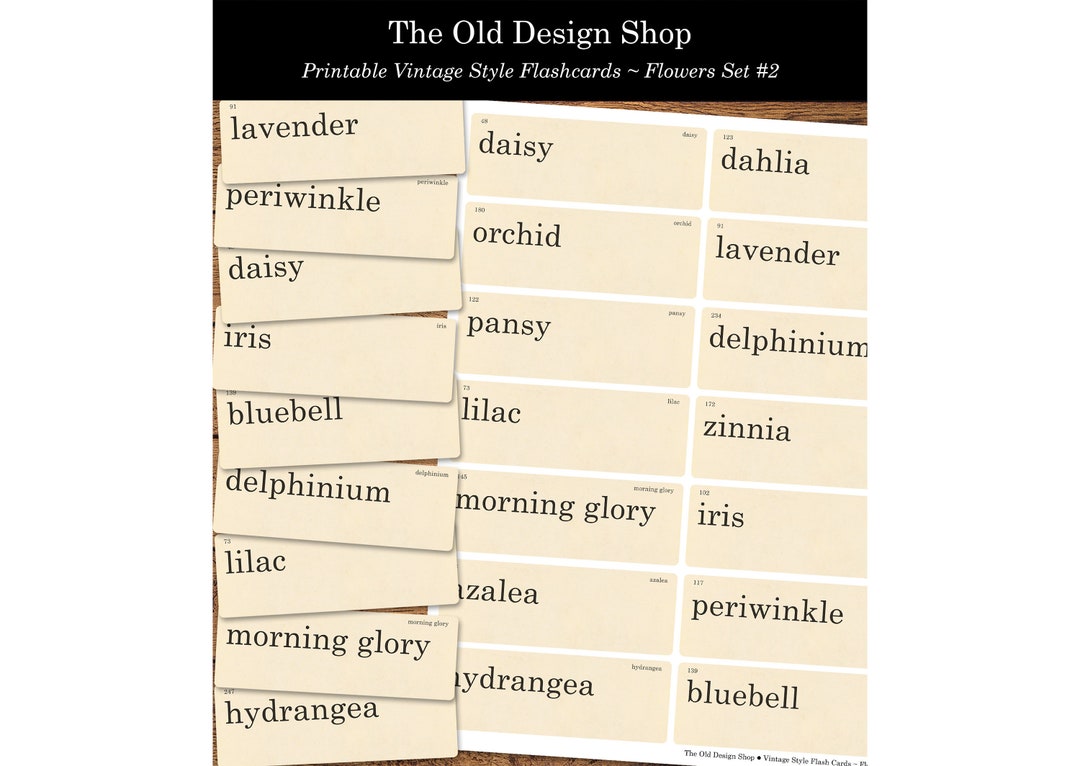 Printable Flowers Flashcards Junk Journal Ephemera Retro Vintage ...