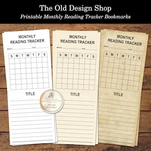 Printable Monthly Reading Tracker Bookmarks Aged Shabby Digital ...