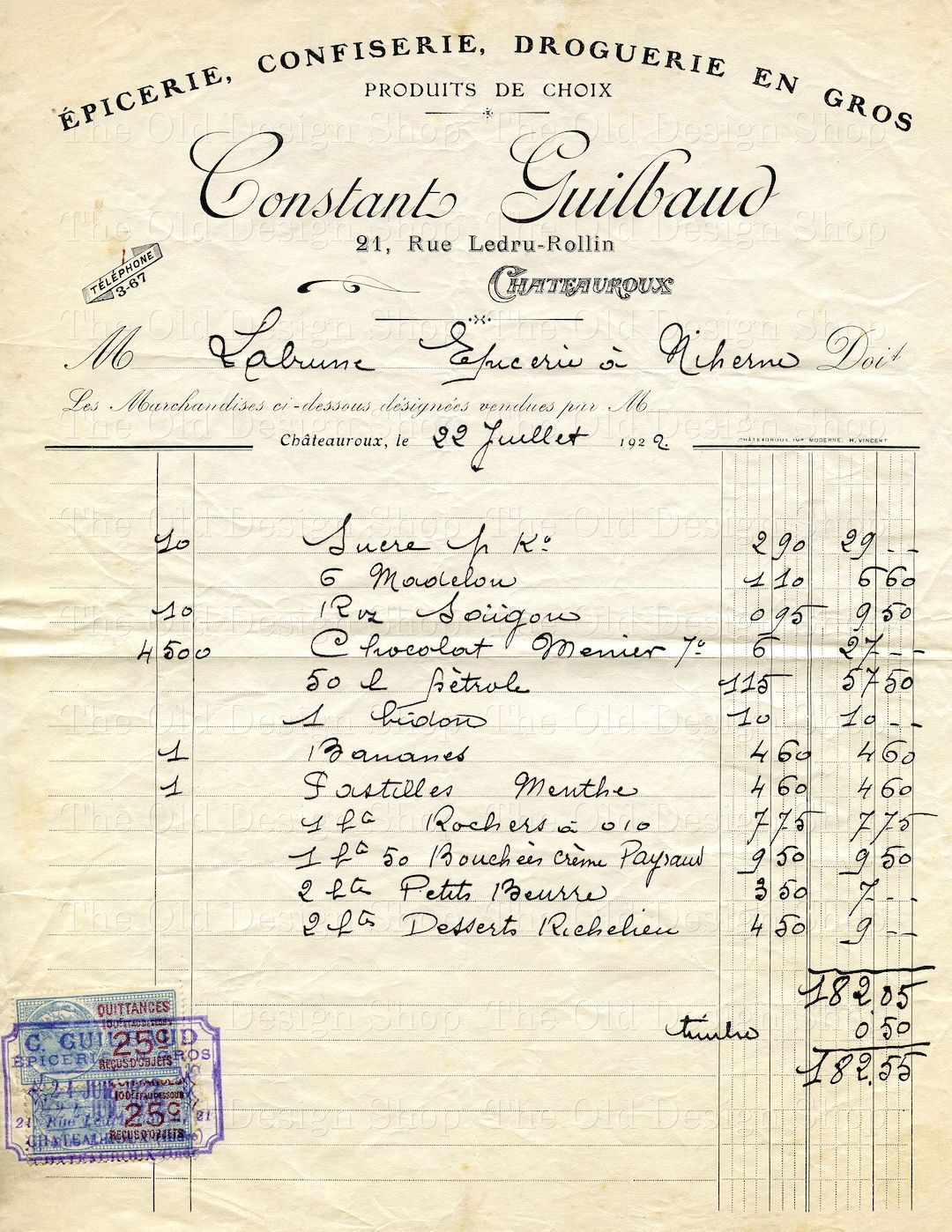 Vintage French Invoice Constant Guilbaud Printable Ephemera Receipt ...