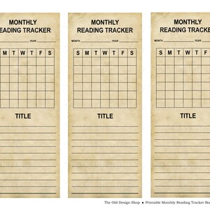 Printable Monthly Reading Tracker Bookmarks Aged Shabby Digital ...