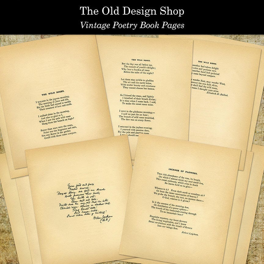 Flower Poems Poetry Vintage Yellow Aged Printable Book Pages - Etsy
