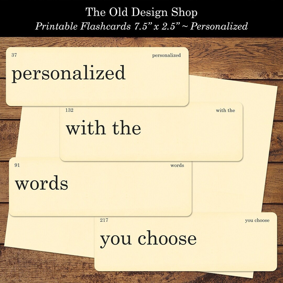 Flashcards Personalized Printable Large Size 7.5 X 2.5 Flash - Etsy