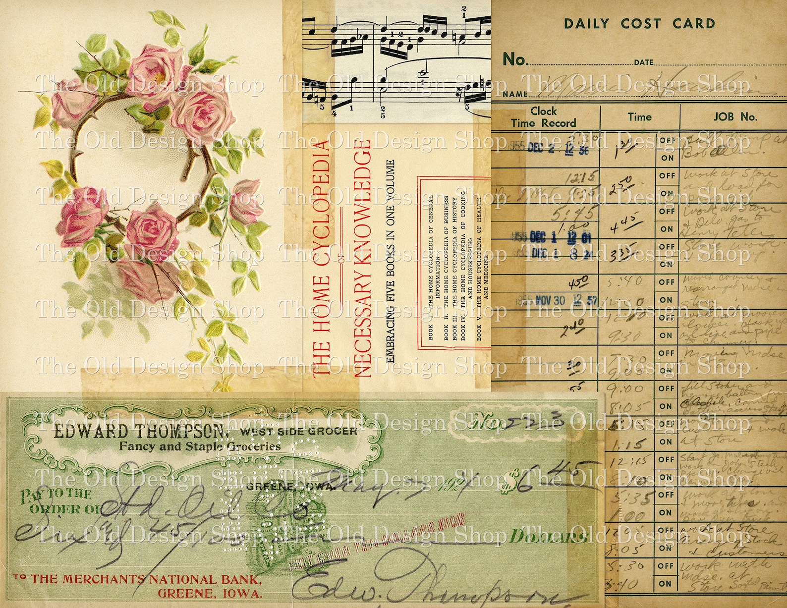 Collaged Ephemera Background Paper Pack Set 1 Vintage Inspired 8.5 X 11 ...