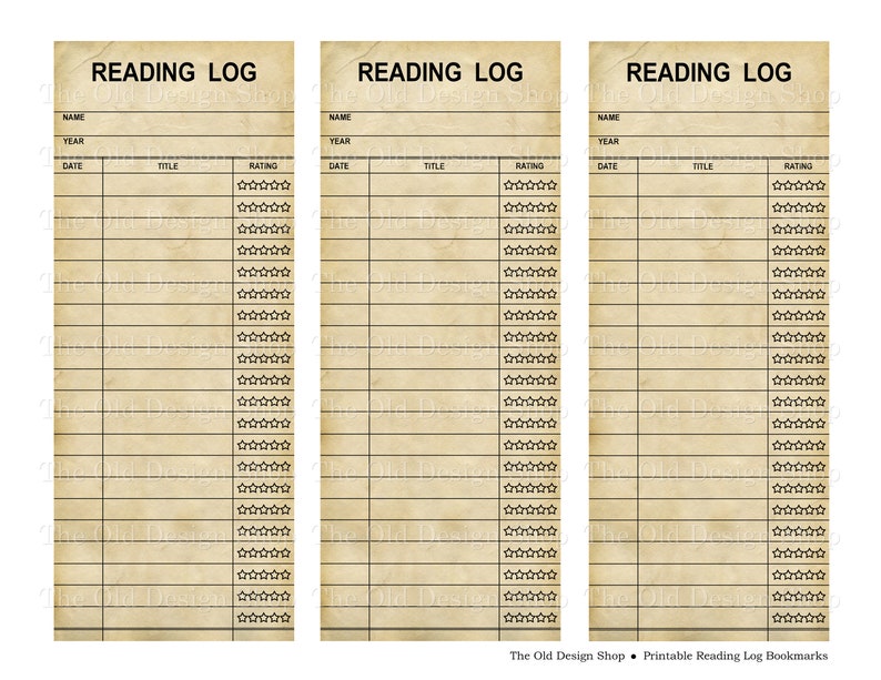 Reading Log Bookmark Aged Shabby Printable Bookmarks for Junk Journals ...