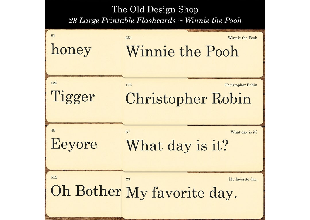 Winnie the Pooh Flashcards Printable Junk Journal Neutral Ephemera ...