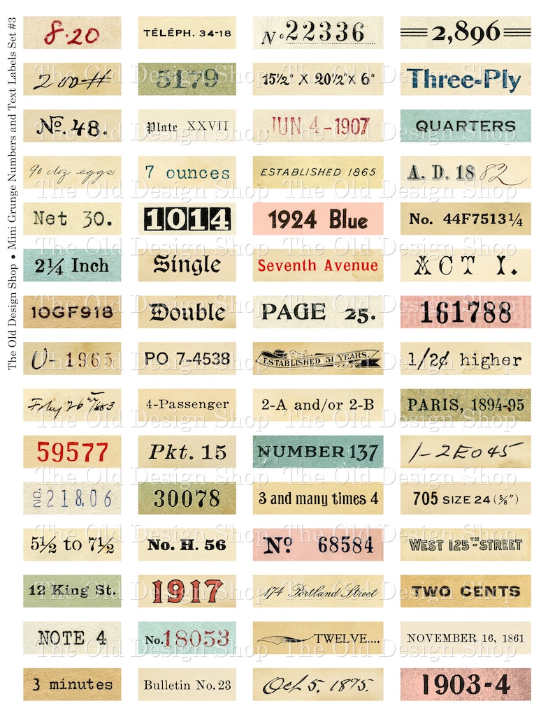 Number Labels Mini Shabby Numbers and Text Label Tags Set 3 | Etsy