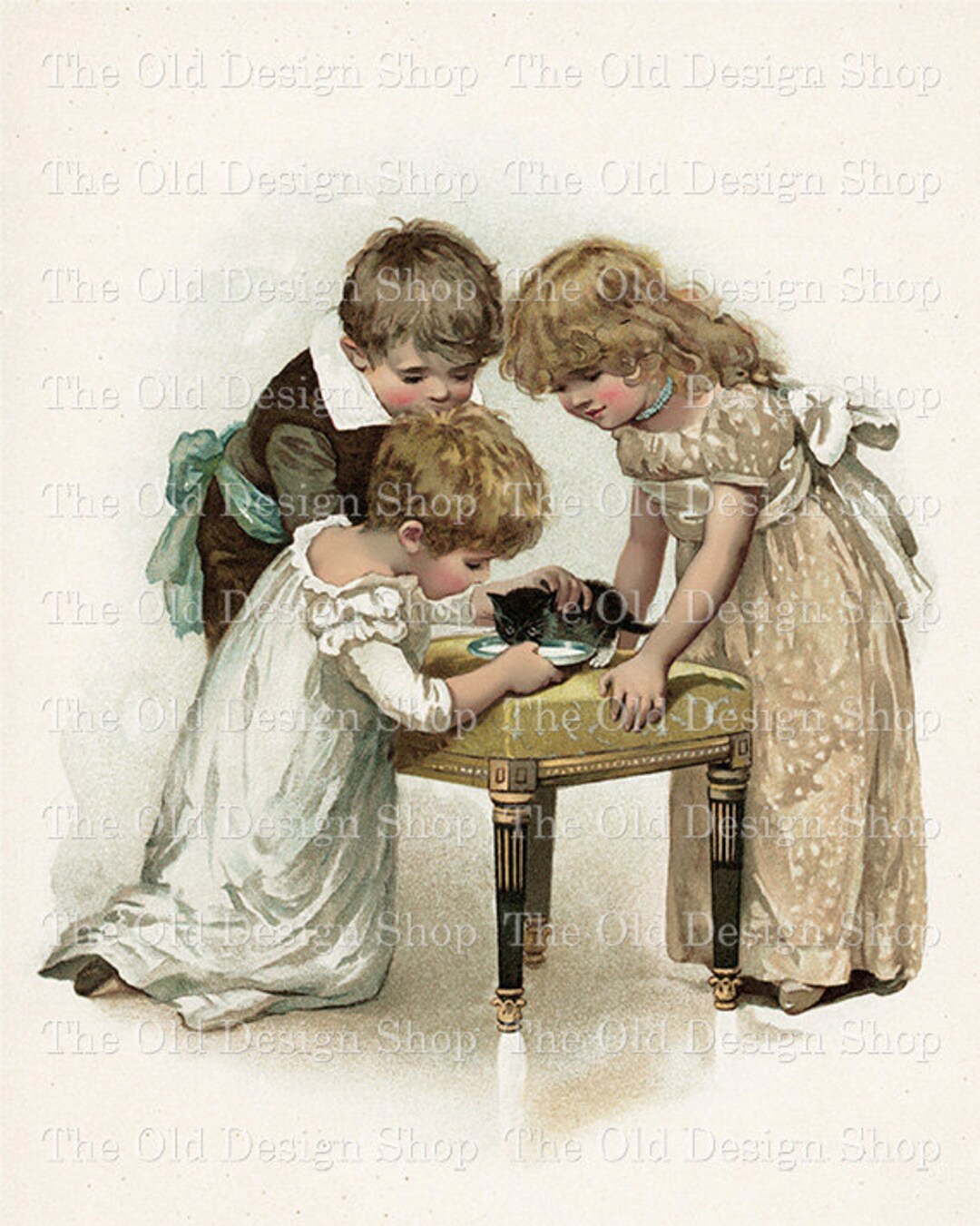 Storybook Clipart Children and Kitten for Cardmaking Junk Journals ...