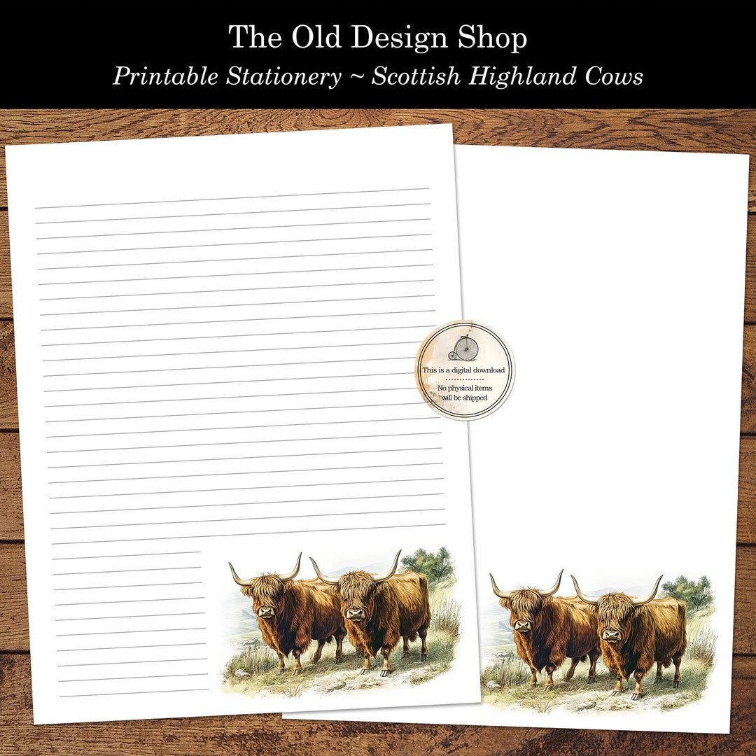 Highland Cows Printable Letter Writing Stationery Scottish Highland Cow ...