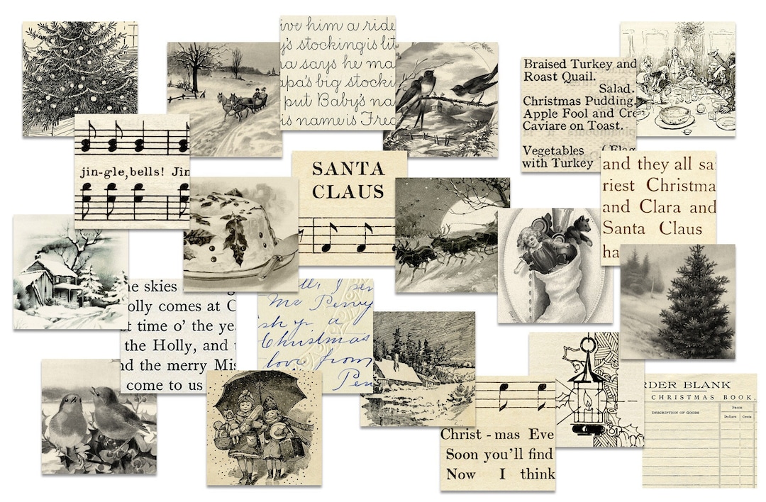 Printable Christmas Inchie One Inch Squares Vintage Sepia Neutral ...