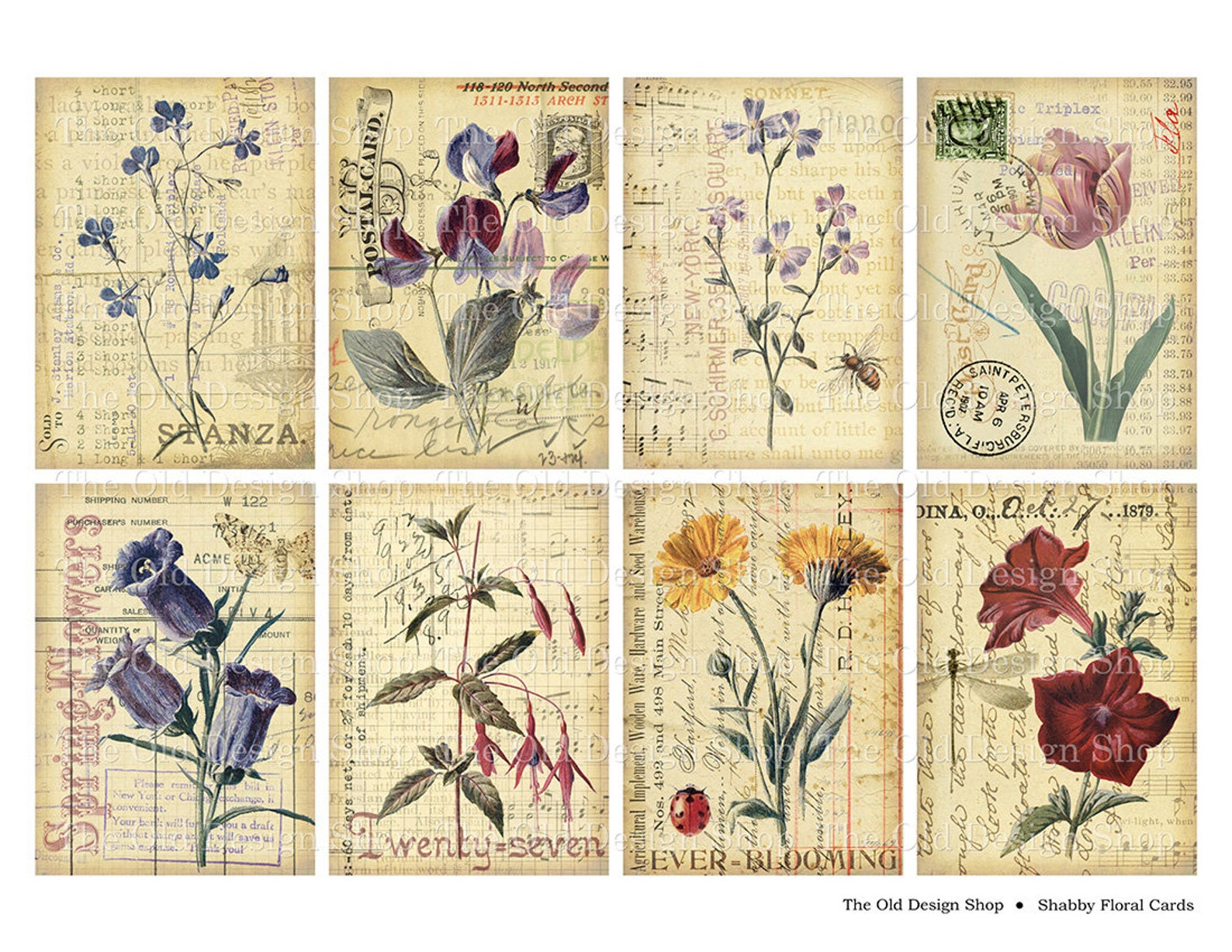 Shabby Floral Botanical Cards Printable ATC Size Digital - Etsy