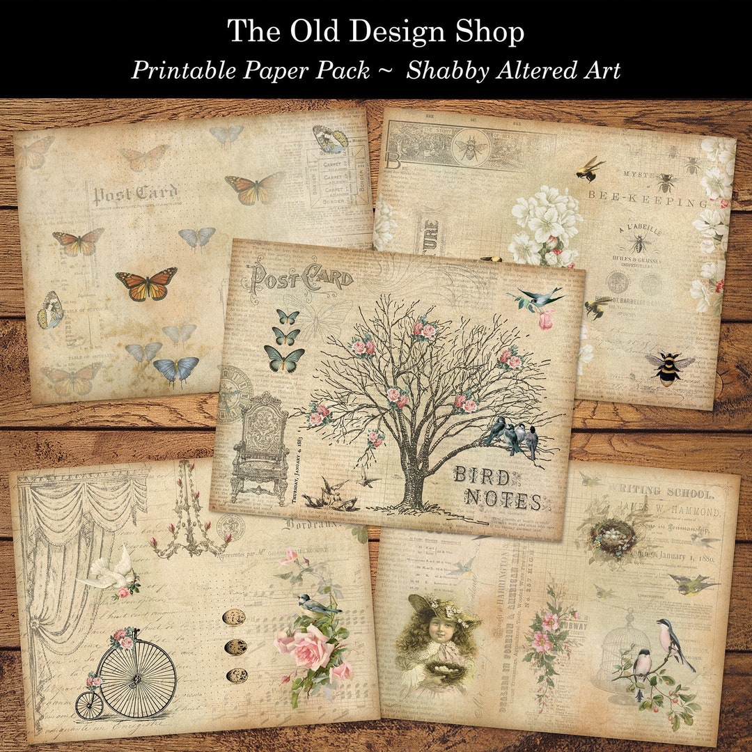 Printable Paper Pack Shabby Altered Art Vintage Inspired Aged Grunge ...