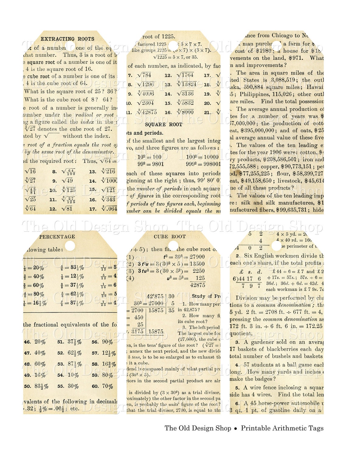 Printable Number Tags Arithmetic Math Background Tags Vintage Style ...