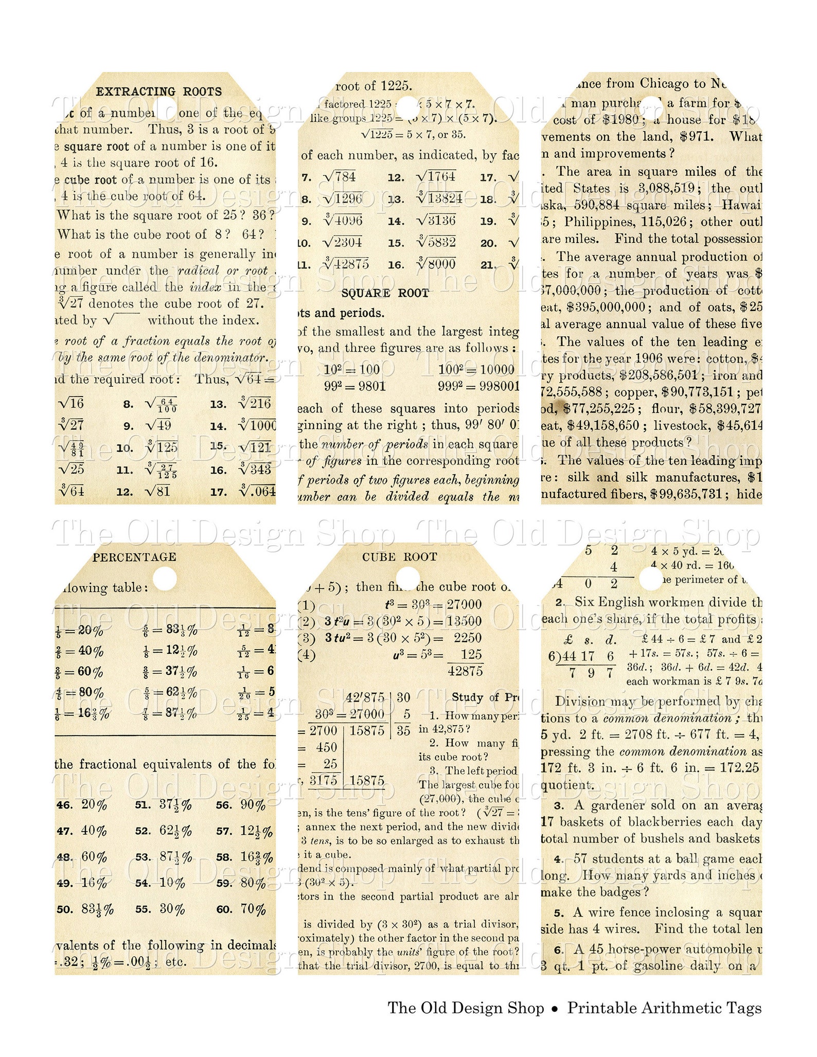 Printable Number Tags Arithmetic Math Background Tags Vintage Style ...