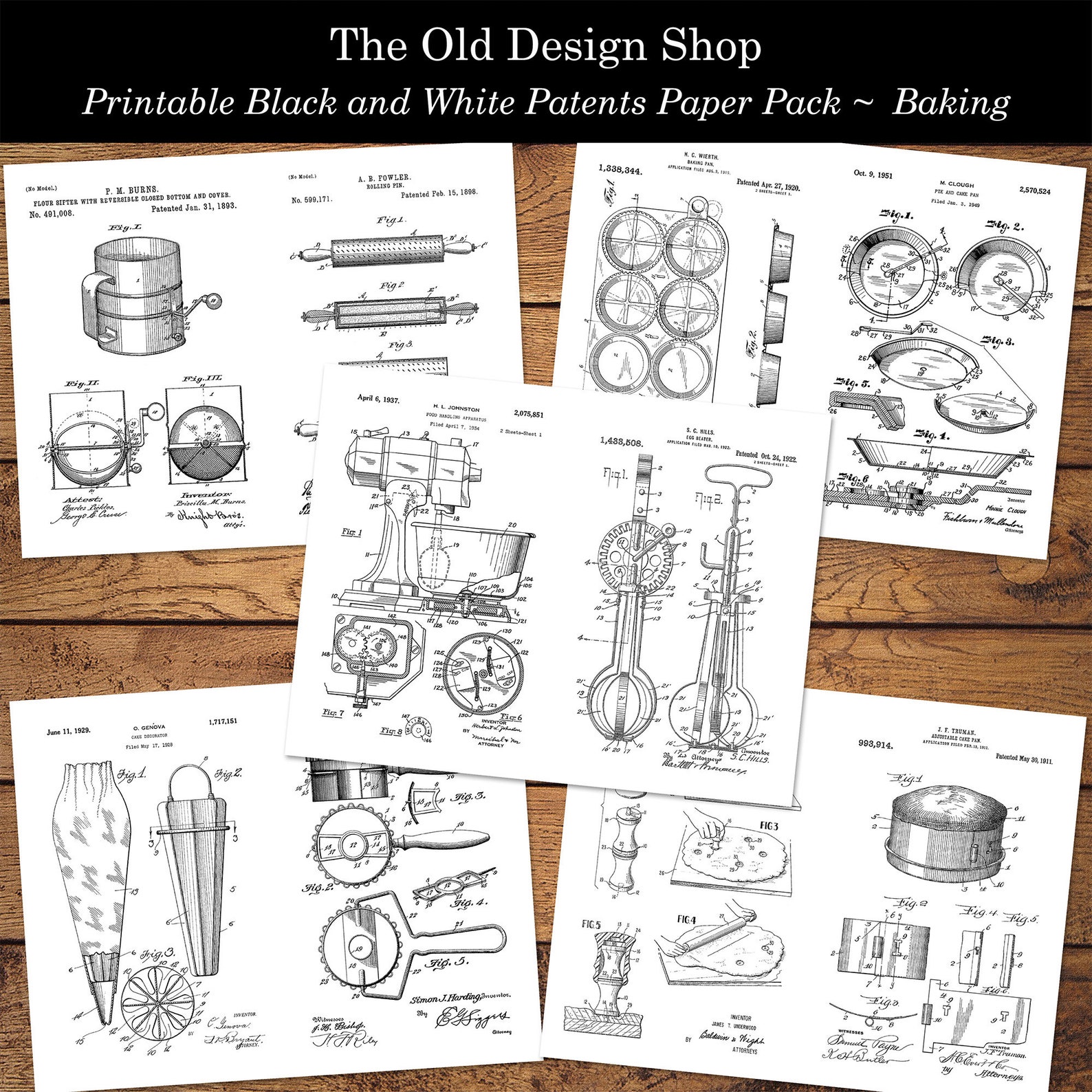 Printable Vintage Patents Paper Pack Baking Themed Coffee Dyed PLUS Ink ...