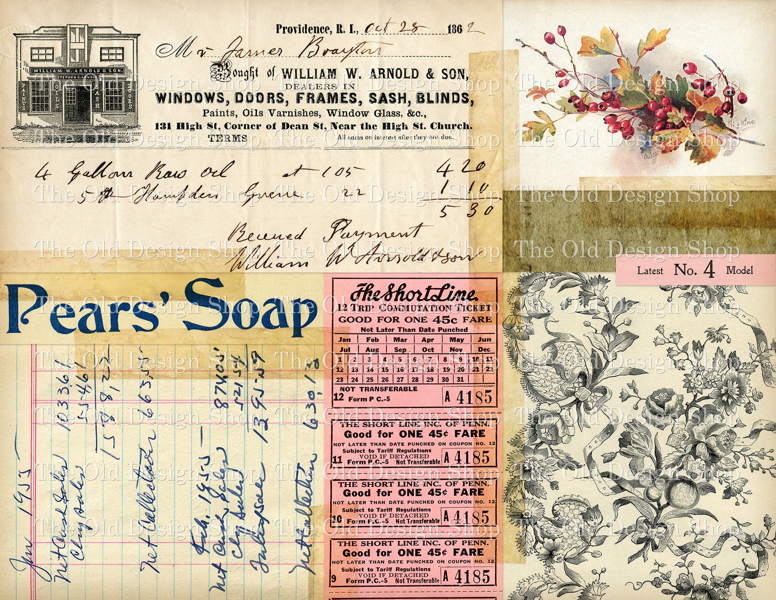 Collaged Ephemera Background Paper Pack Set 1 Vintage Inspired 8.5 X 11 ...