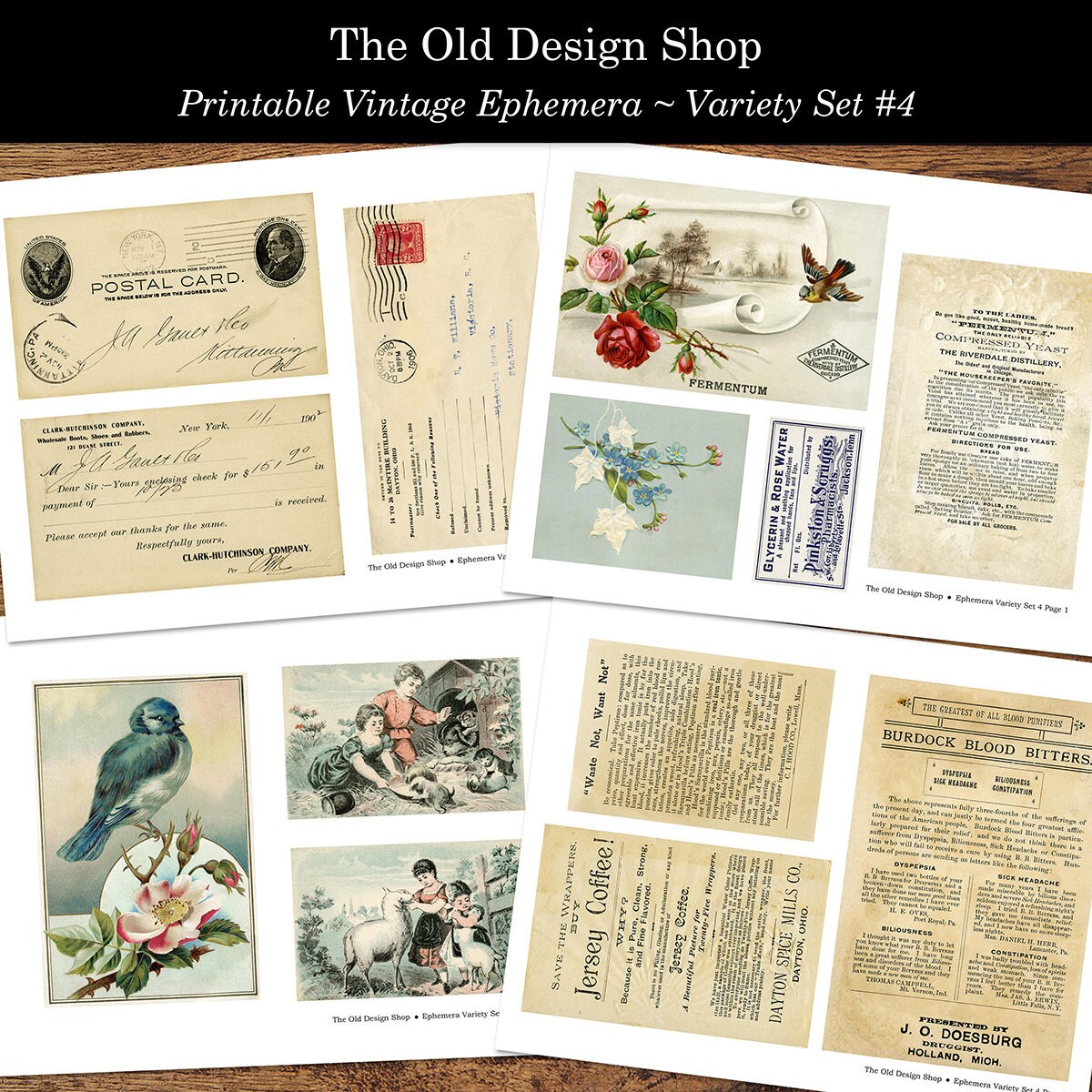 Set 4 Vintage Ephemera Printable Variety Pack Digital Download | Etsy