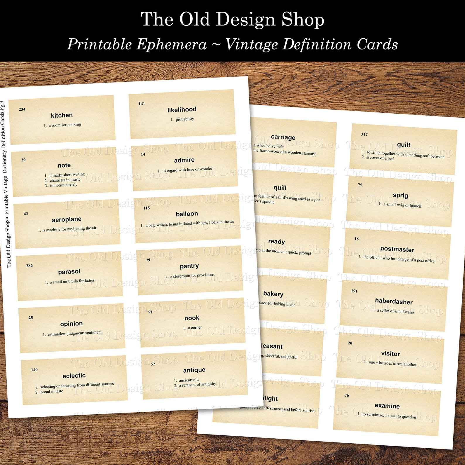 Dictionary Definition Cards Printable Aged Vintage Ephemera - Etsy