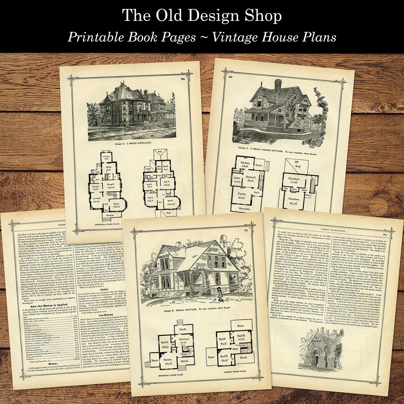 Antique House Plans Vintage Printable Book Pages Digital - Etsy