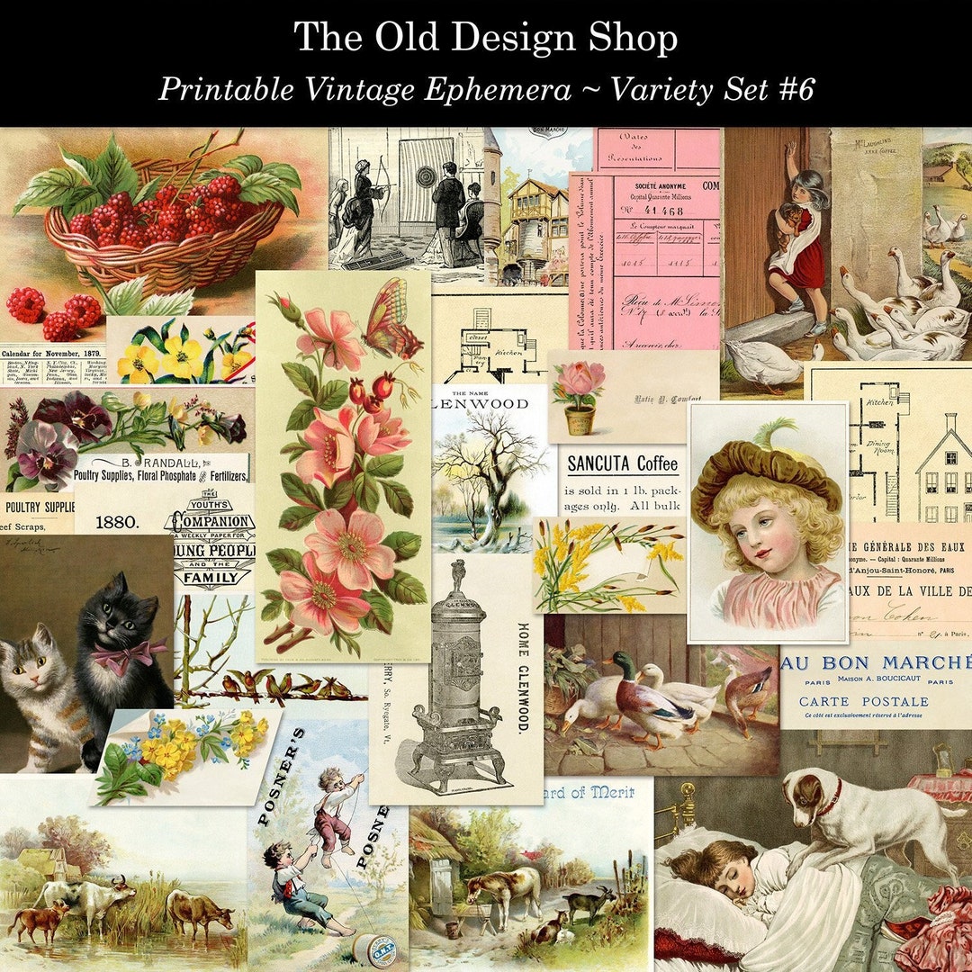 Set 6 Vintage Ephemera Printable Variety Pack Digital Download Collage ...