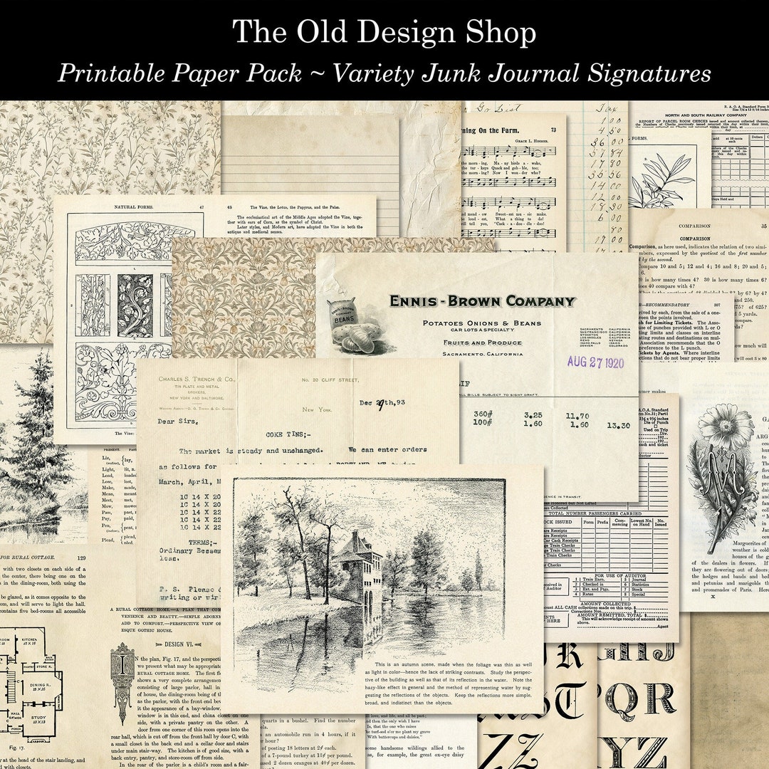 Printable Junk Journal Signatures Shabby Paper Pack Vintage Graphics ...