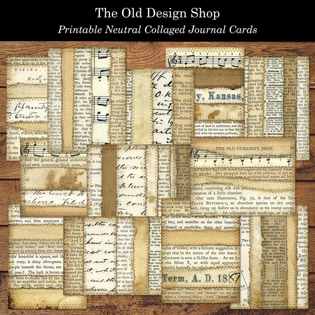 Printable Neutral Sewn Collaged Journal Cards Digital Download JPG and ...