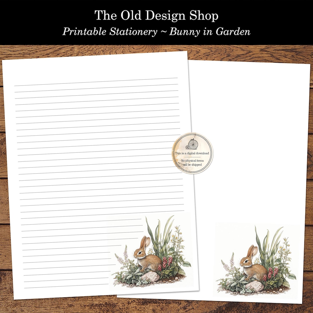 Bunny in the Garden Printable Letter Writing Stationery Watercolor Cute ...