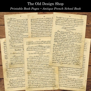 Antique French School Book Pages Handwritten Fonts Shabby Grungy ...