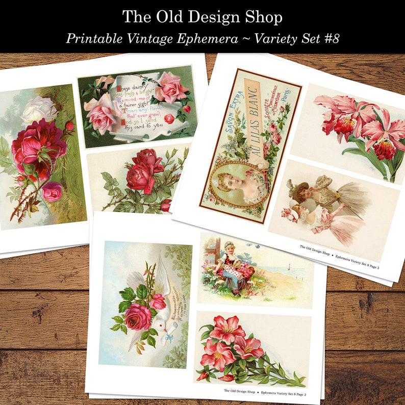 Set 8 Vintage Ephemera Printable Variety Pack Digital Download | Etsy