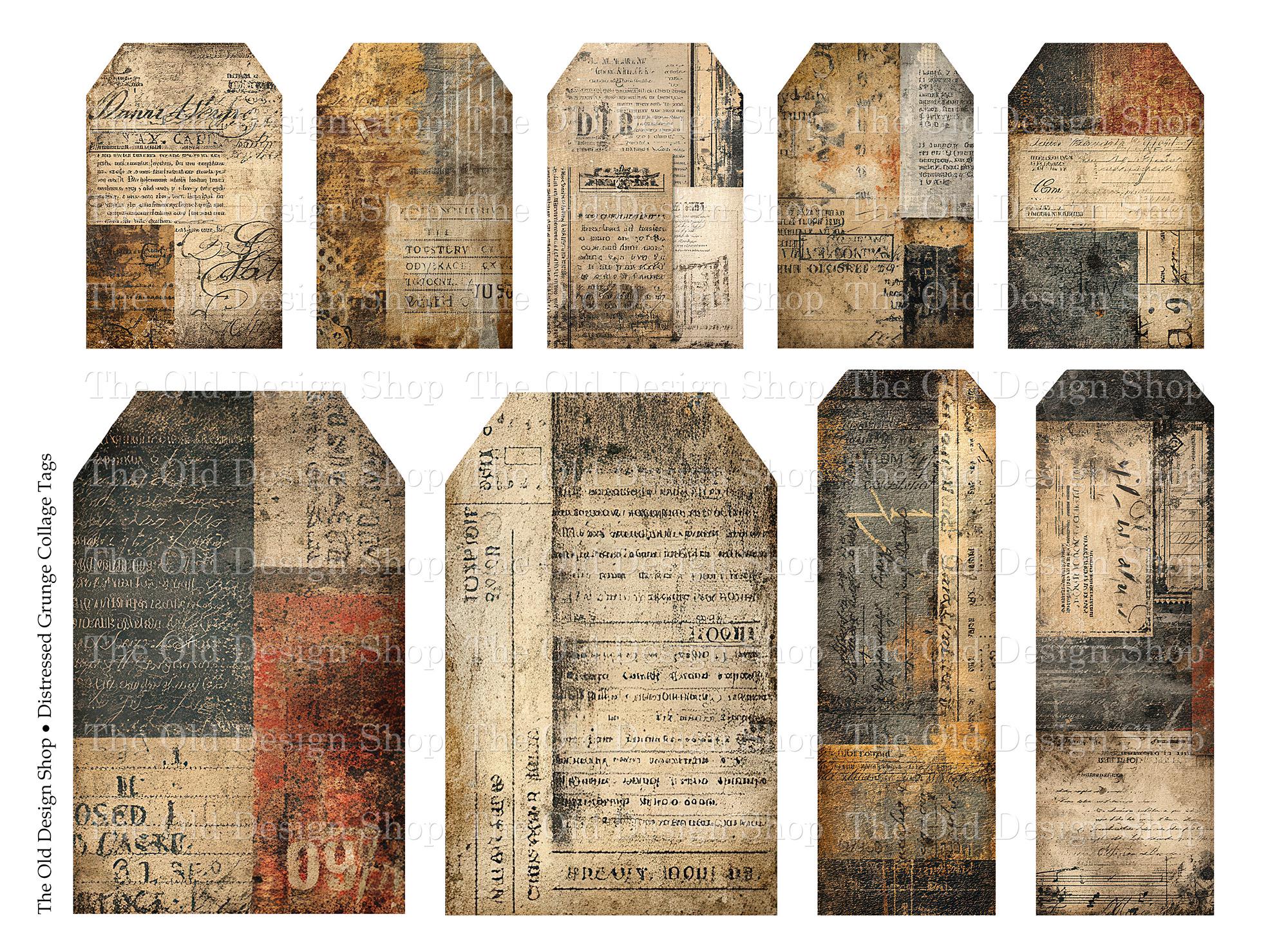 Grunge Collage Tags Printable • Distressed Vintage Ephemera • Aged ...