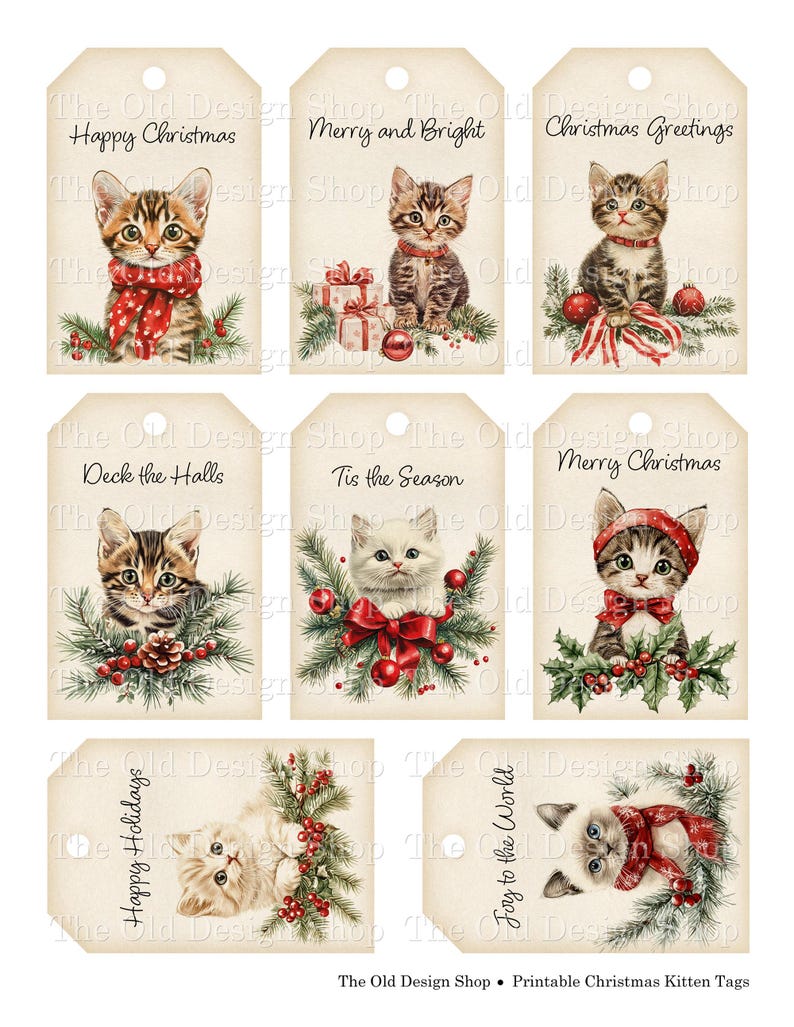 Printable Christmas Kitten Tags Ephemera for Junk Journals Cardmaking ...