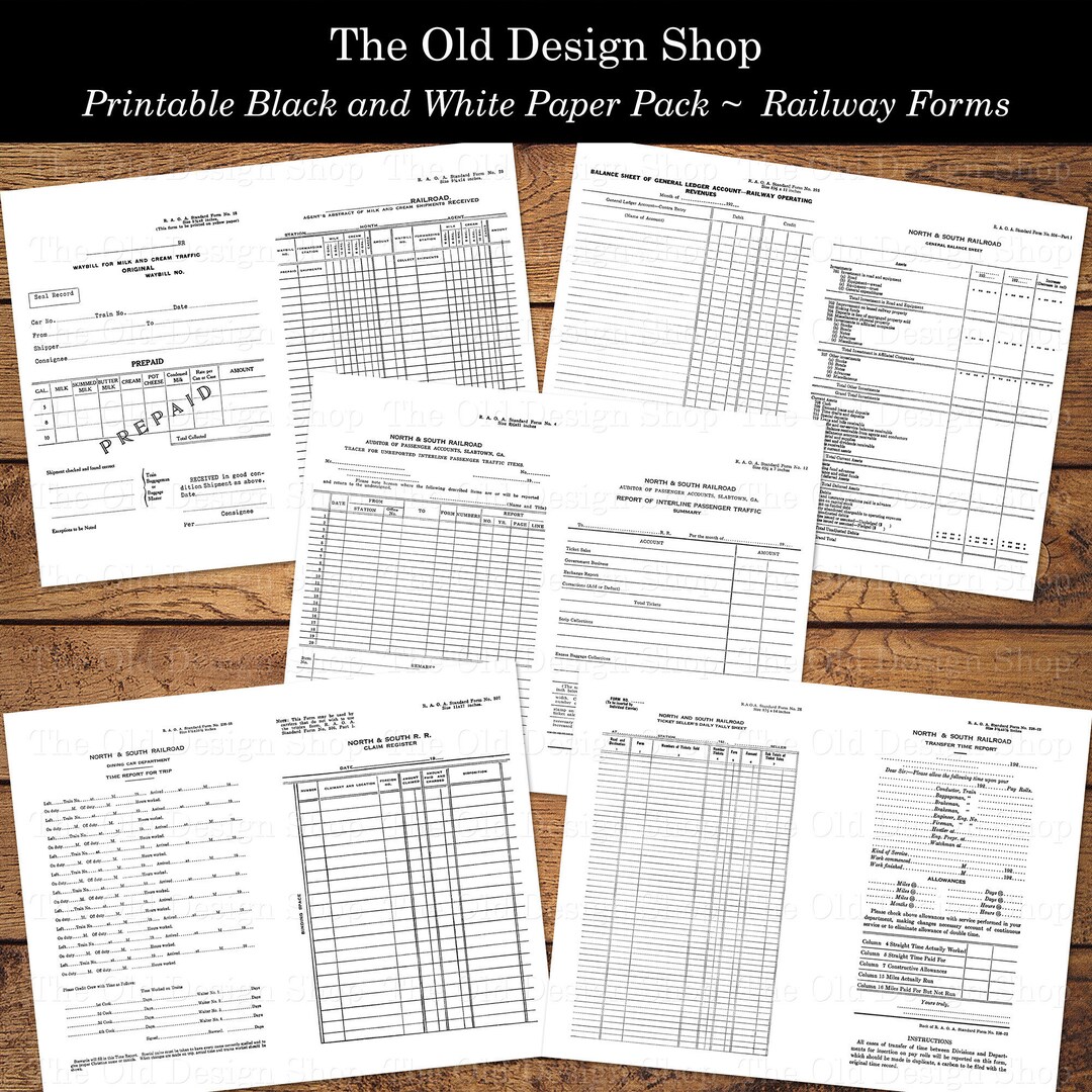 Vintage Railway Forms Printable Ink Saving Black and White PLUS Coffee ...