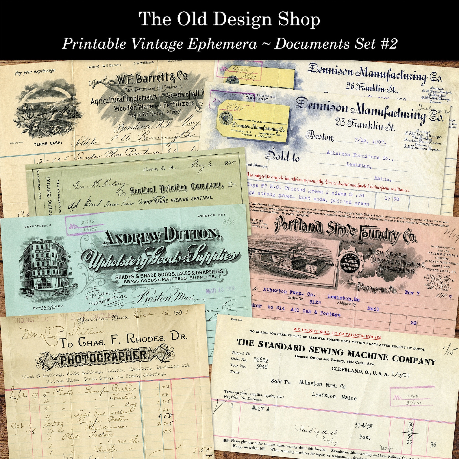 Vintage Documents Set 2 Printable Ephemera Invoices Receipts Checks ...