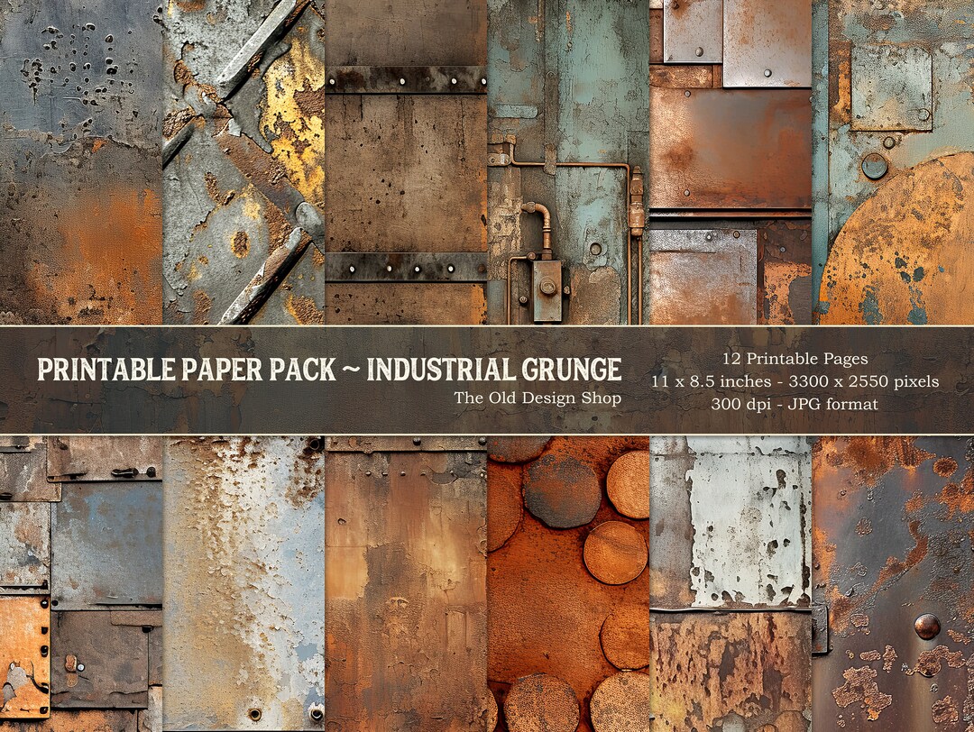 Industrial Grunge Printable Junk Journal Paper Pack Rust Papers for ...