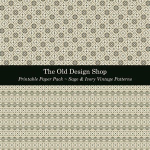 Muted Sage and Ivory Digital Paper Printable Elegant Vintage Ornate ...