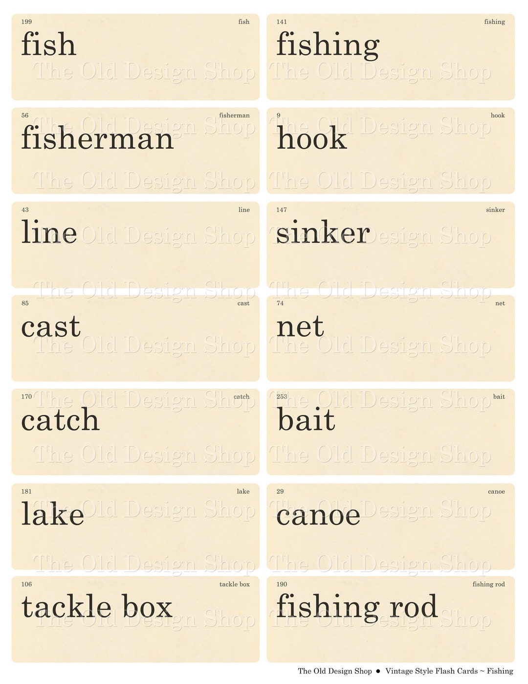 Fish Fishing Theme Flashcards Printable Vintage Retro Style - Etsy Canada