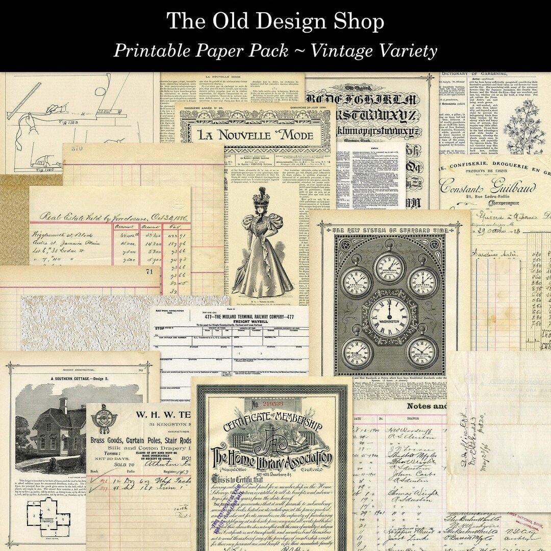 Printable Vintage Background Paper Pack Collage Antique Book Pages Junk ...