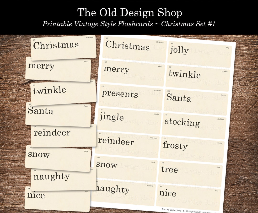 Printable Christmas Flashcards Junk Journal Ephemera Retro Vintage ...