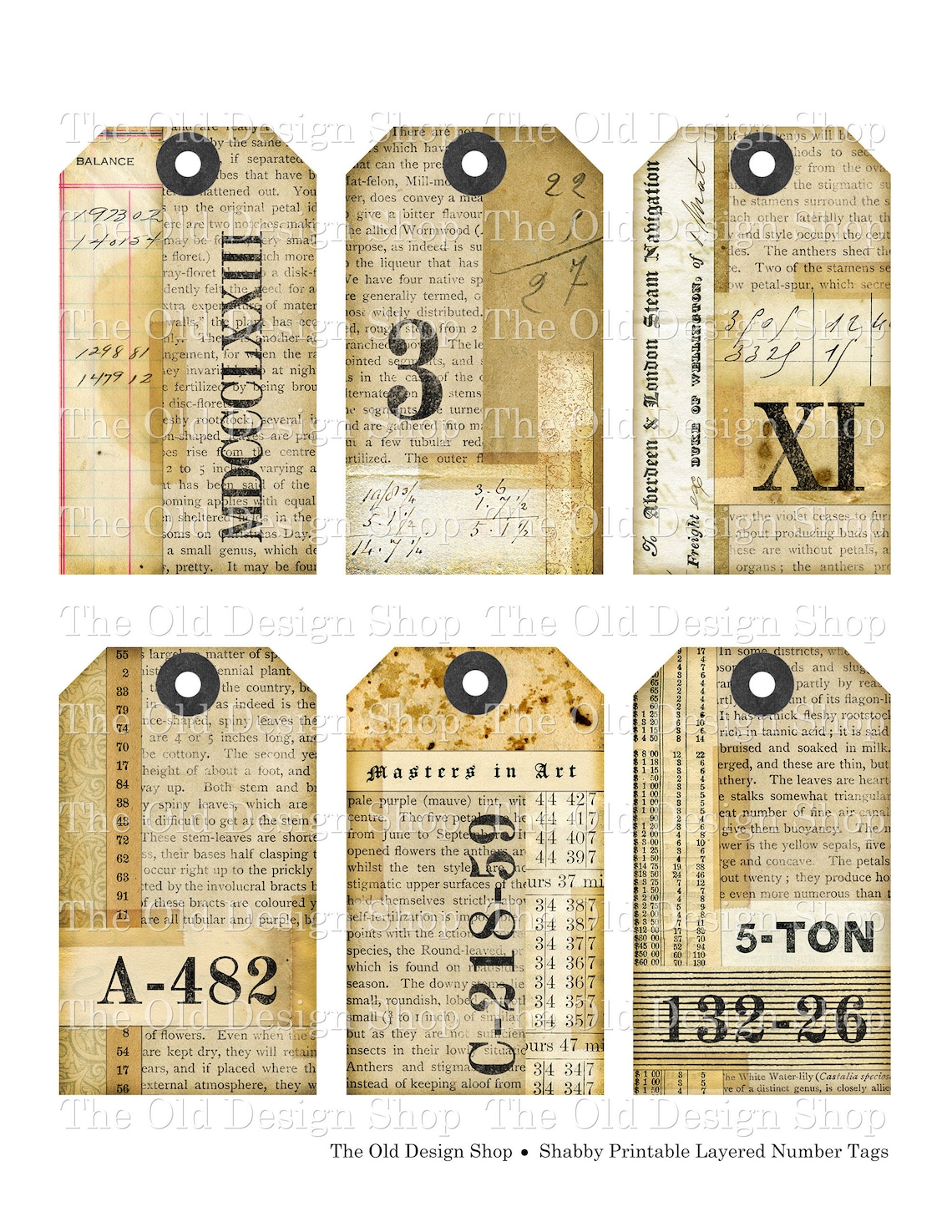 Number Tags Taped Collaged Printable Shabby Vintage Style - Etsy
