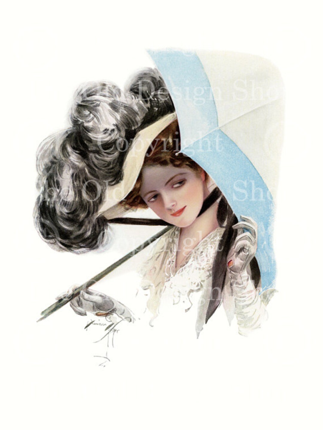 Harrison Fisher Printable Vintage Art Lady With Blue and White - Etsy