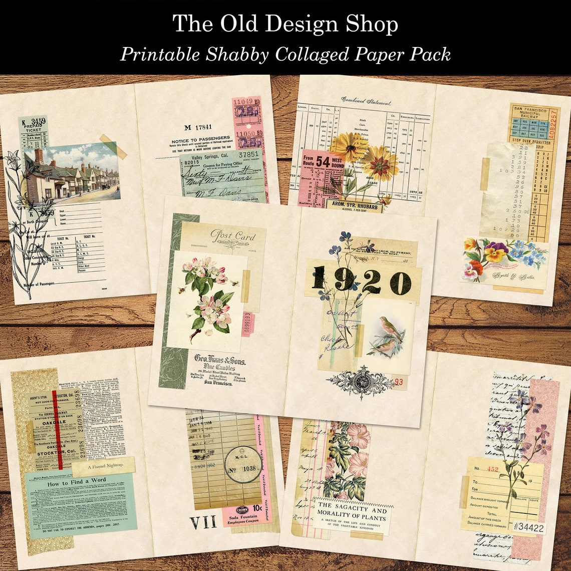 Printable Shabby Collaged Paper Pack Vintage Style Digital | Etsy