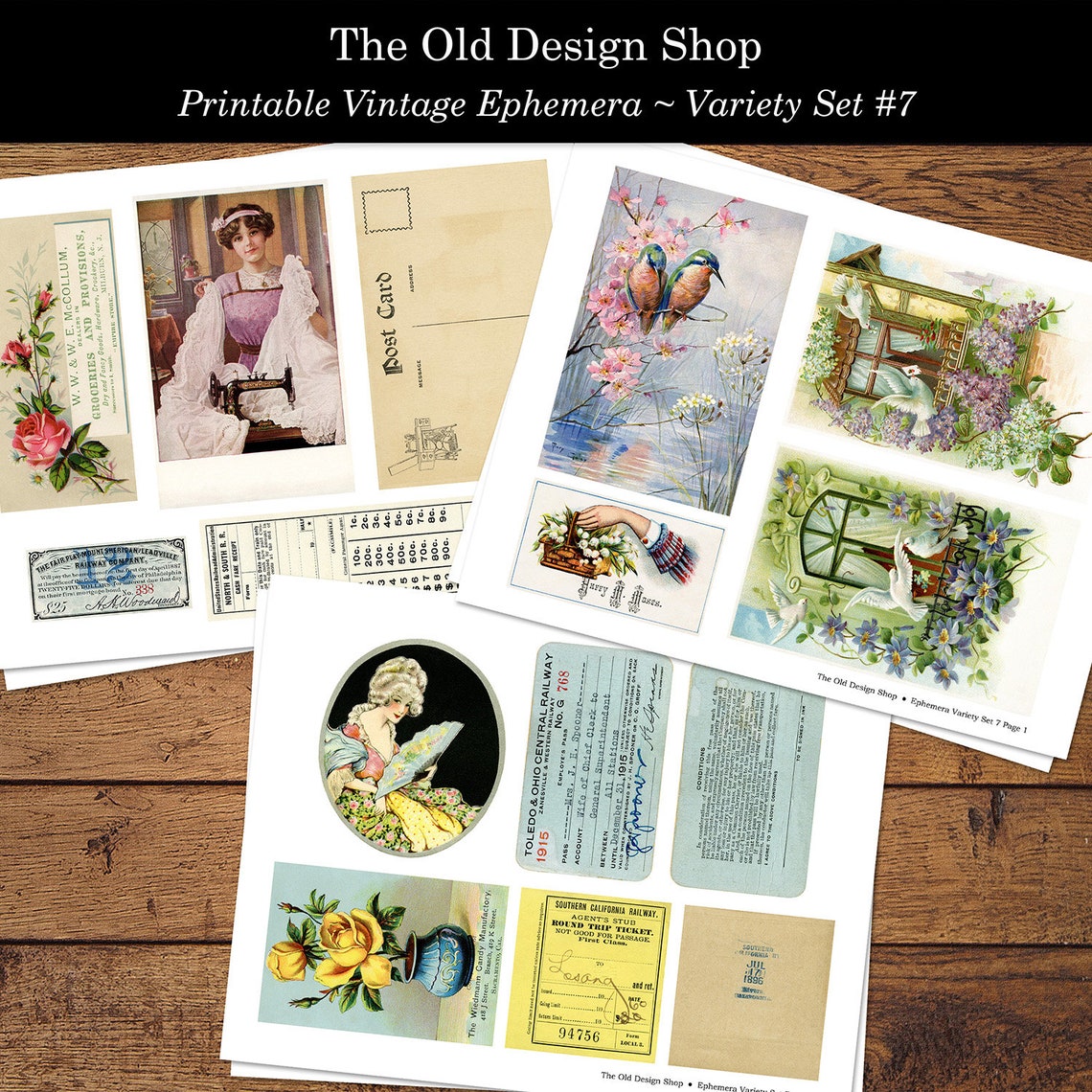 Set 7 Vintage Ephemera Printable Variety Pack Digital Download | Etsy