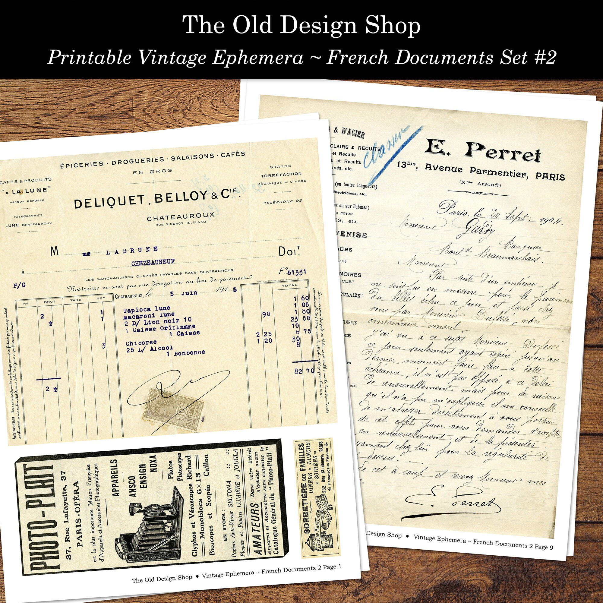 Vintage French Documents Set 2 Printable Ephemera Ad Invoice - Etsy