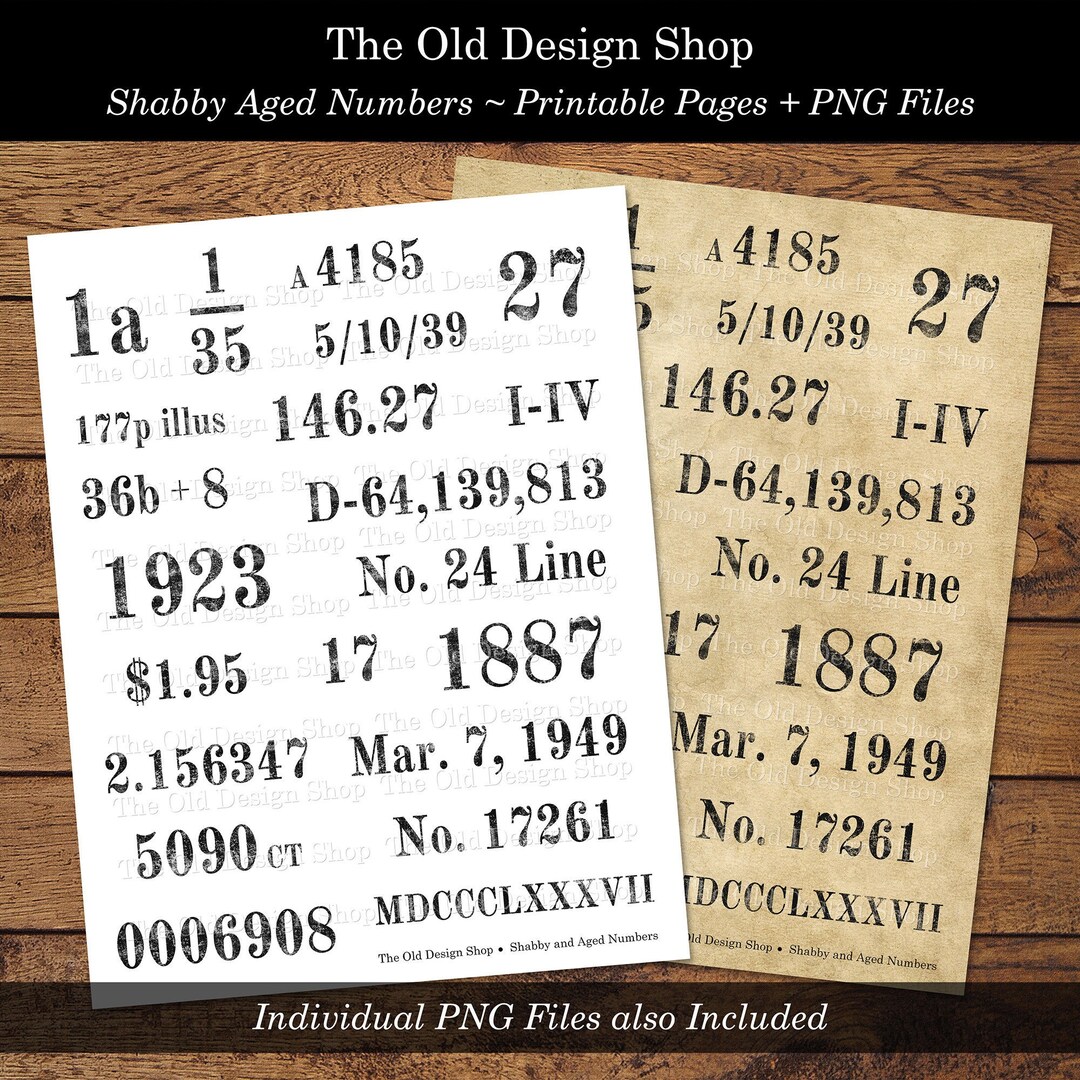 Grunge Numbers Individual PNG Digital Stamps Plus Printable Black-and ...