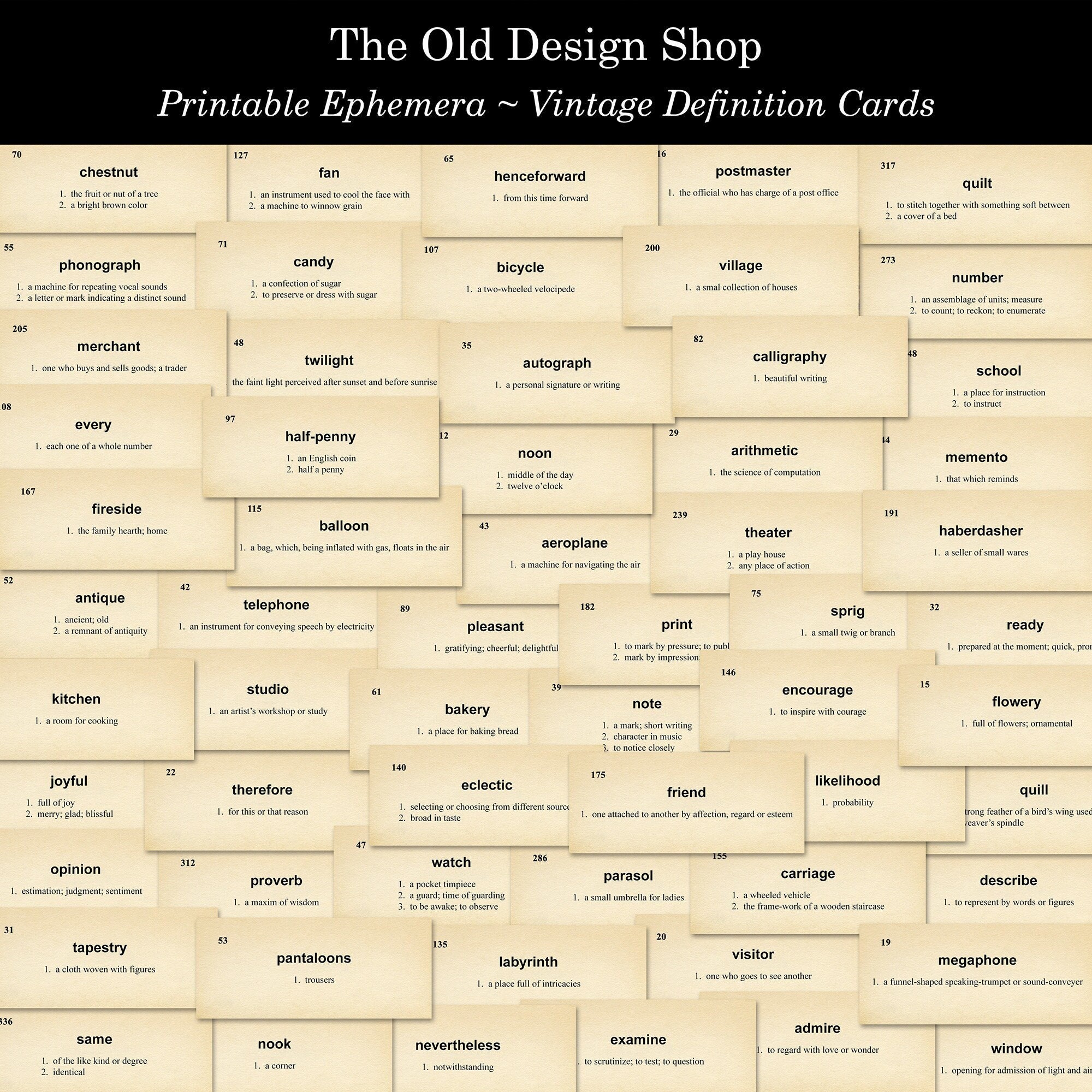 Dictionary Definition Cards Printable Aged Vintage Ephemera - Etsy
