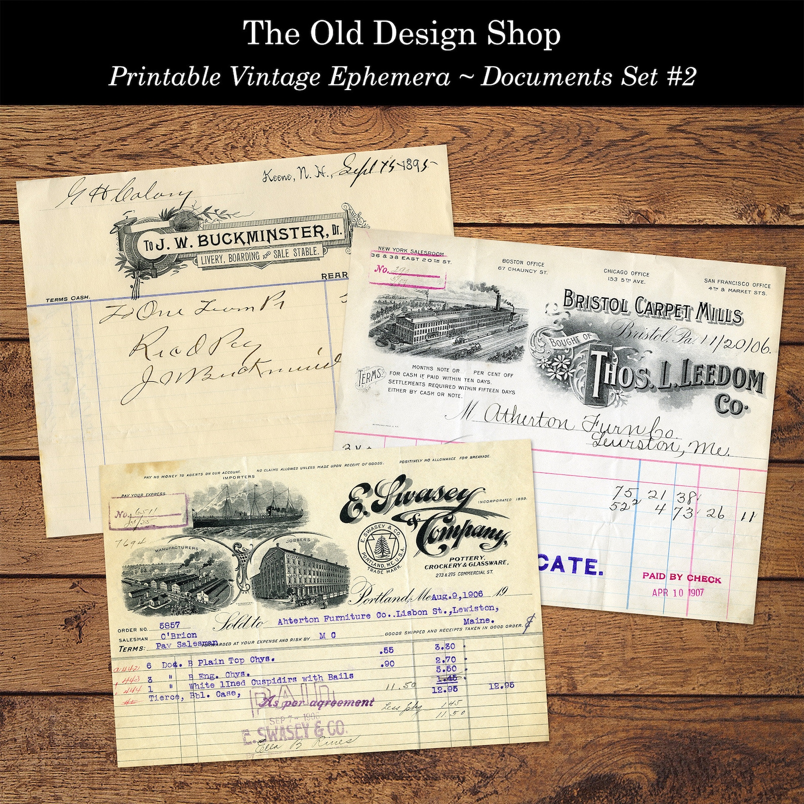 Vintage Documents Set 2 Printable Ephemera Invoices Receipts Checks ...