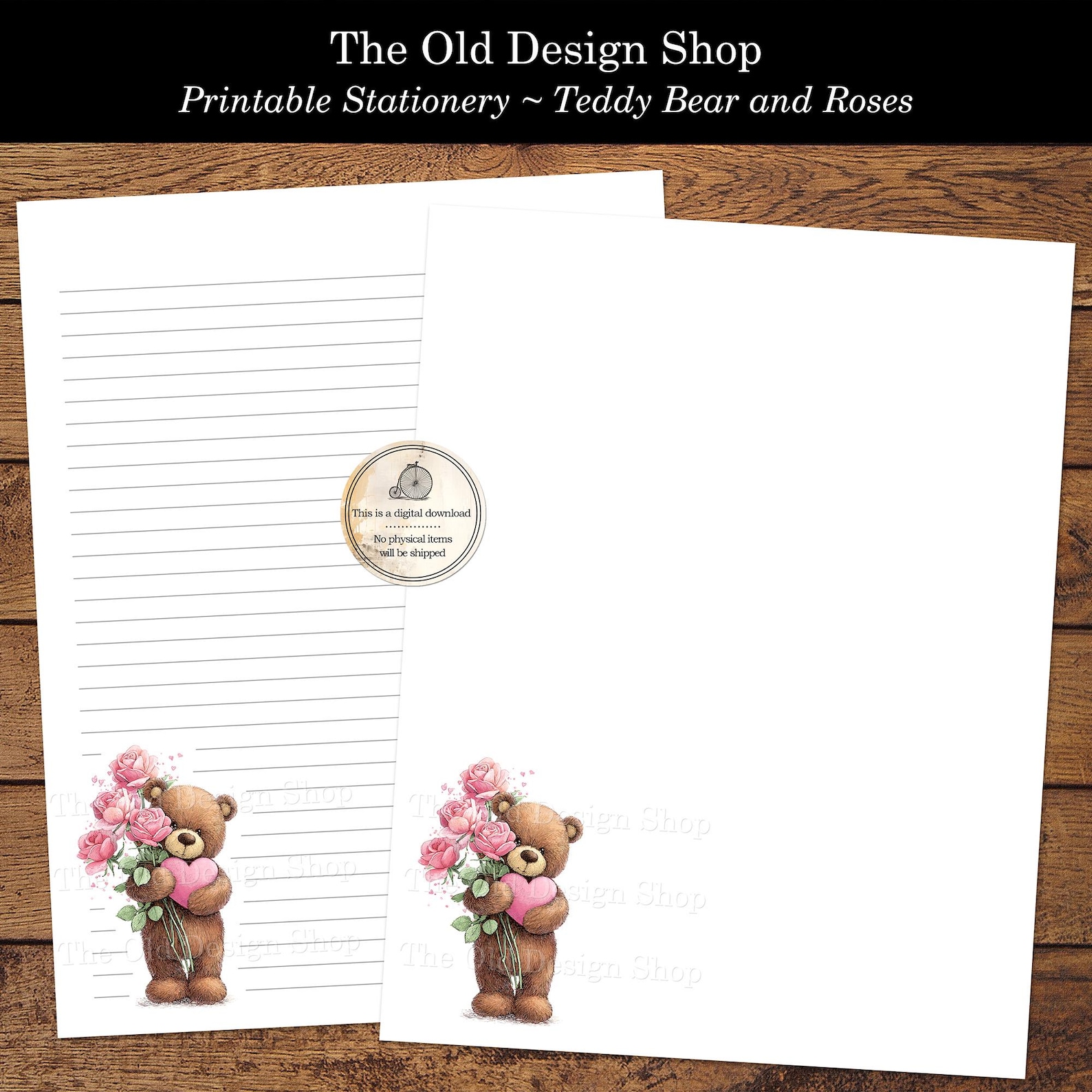 Teddy Bear and Roses Stationery Printable Writing Paper for Handwritten ...