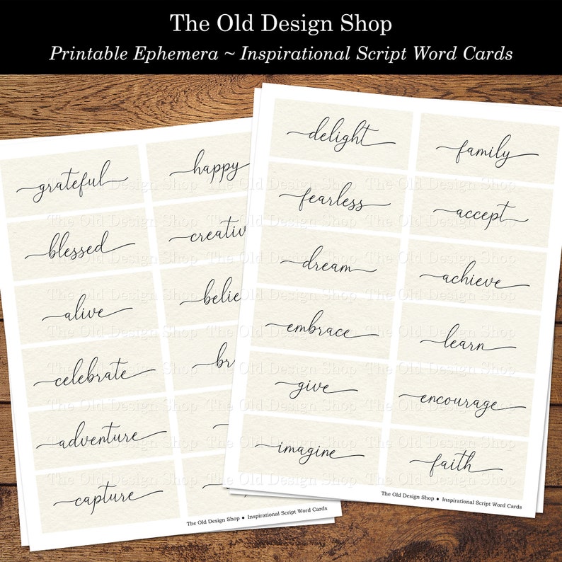 Printable Inspirational Script Words Sentiment Word Cards for - Etsy Canada