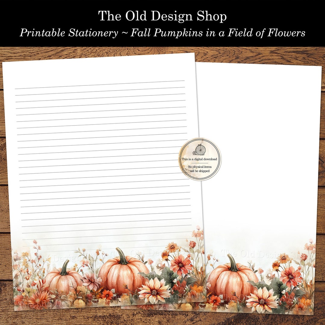 Printable Fall Pumpkins Letter Writing Stationery Autumn Pumpkins in a ...